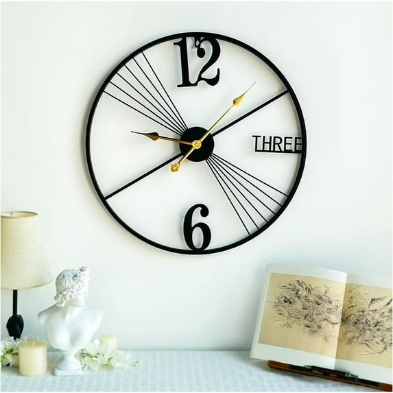 JUNCHI-23.6 Inch Large Wall Clocks for Living Room Decor,Big Decorative ...