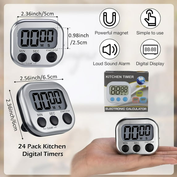 JUNCHI-24 Pcs Digital Kitchen Timers Magnetic Back Timers Bulk Large ...