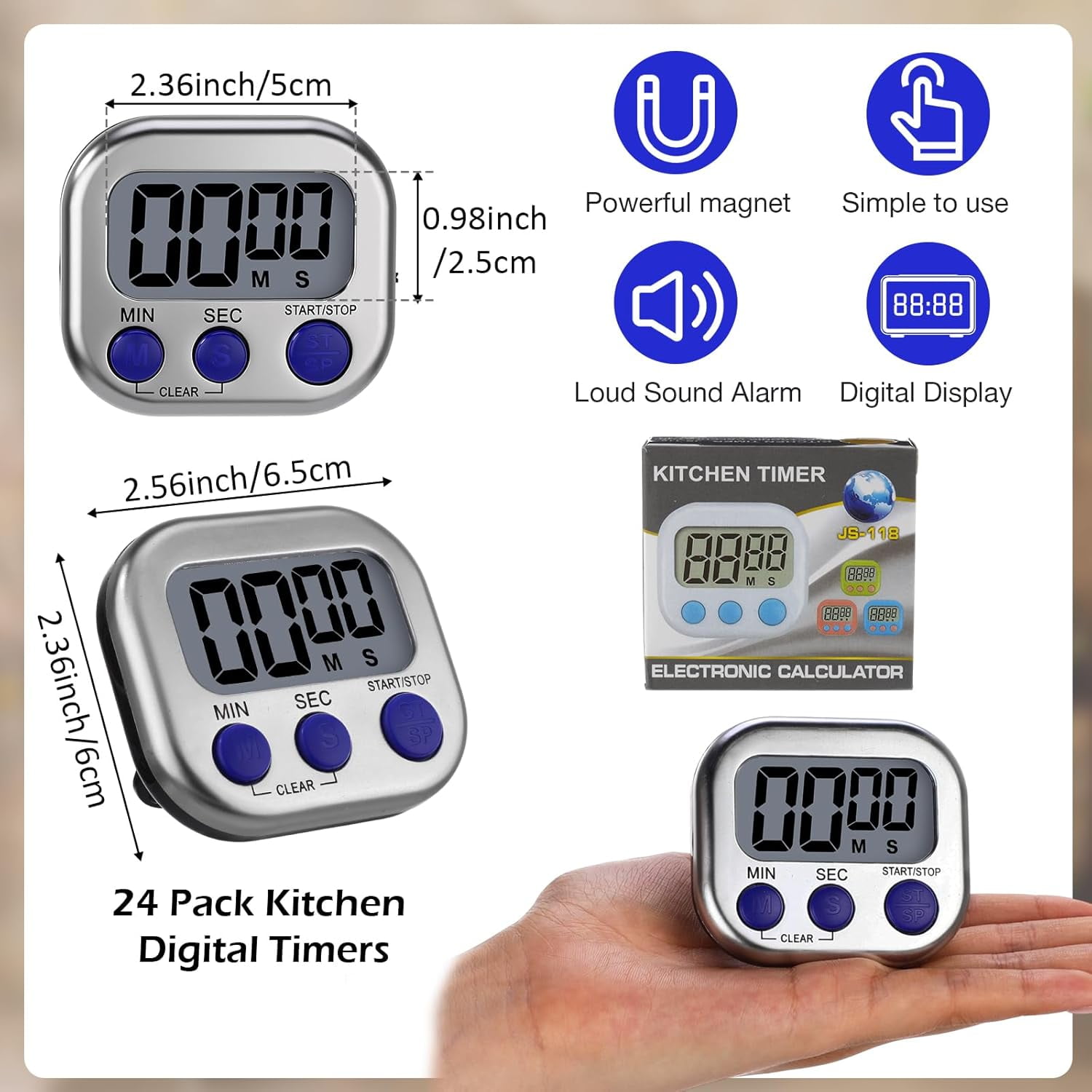 JUNCHI-24 Pcs Digital Kitchen Timers Magnetic Back Timers Bulk Large ...