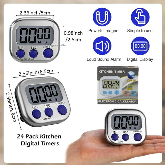 JUNCHI-24 Pcs Digital Kitchen Timers Magnetic Back Timers Bulk Large ...