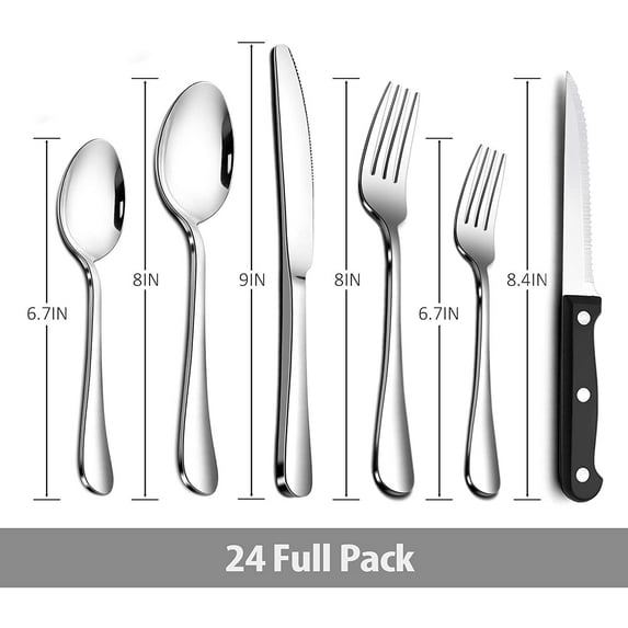 JUNCHI-24 Piece Silverware Set, Flatware Utensils Set Mirror Polished ...
