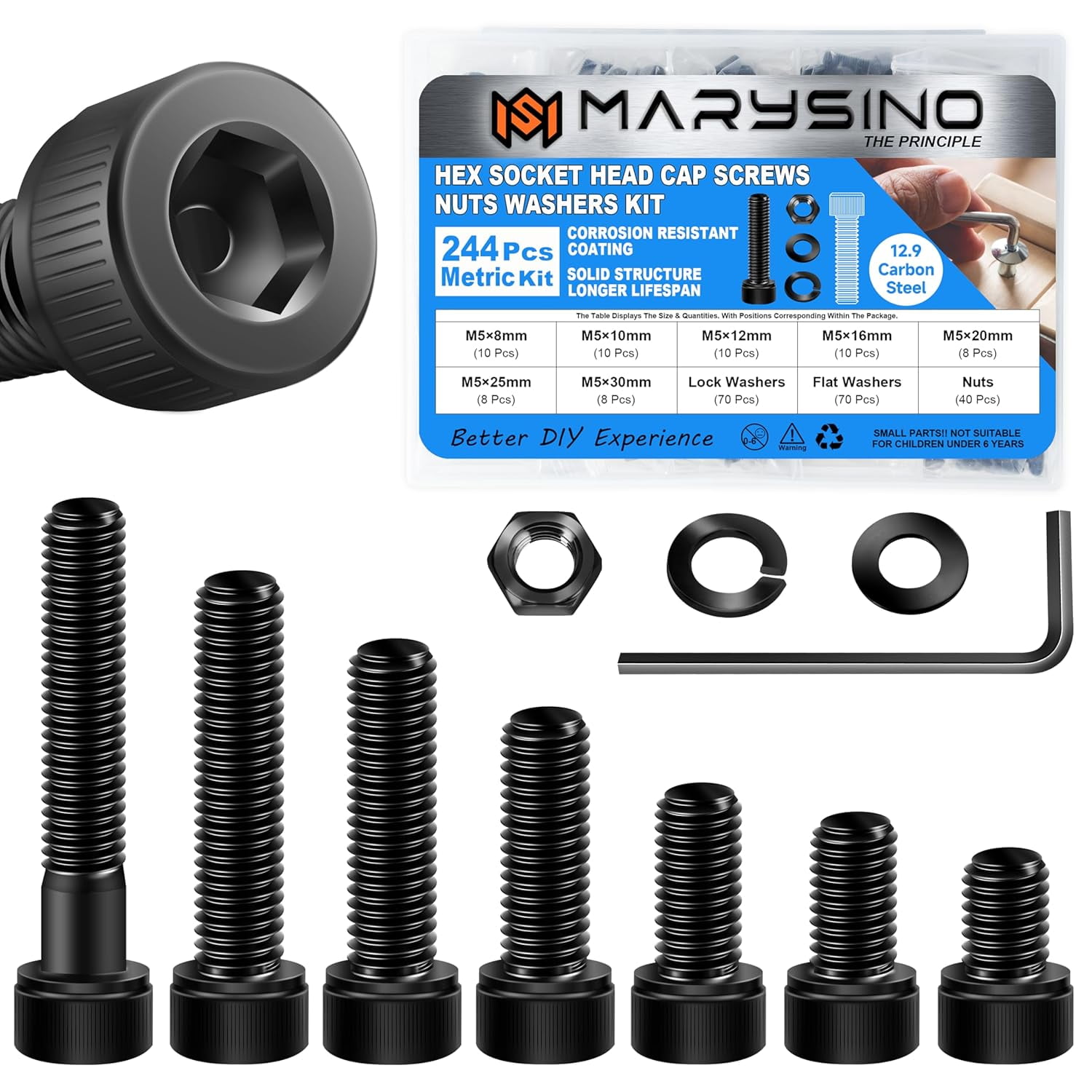 JUNCHI-244-Piece M5 Hex Socket Head Cap Metric Screws Assortment Kit ...