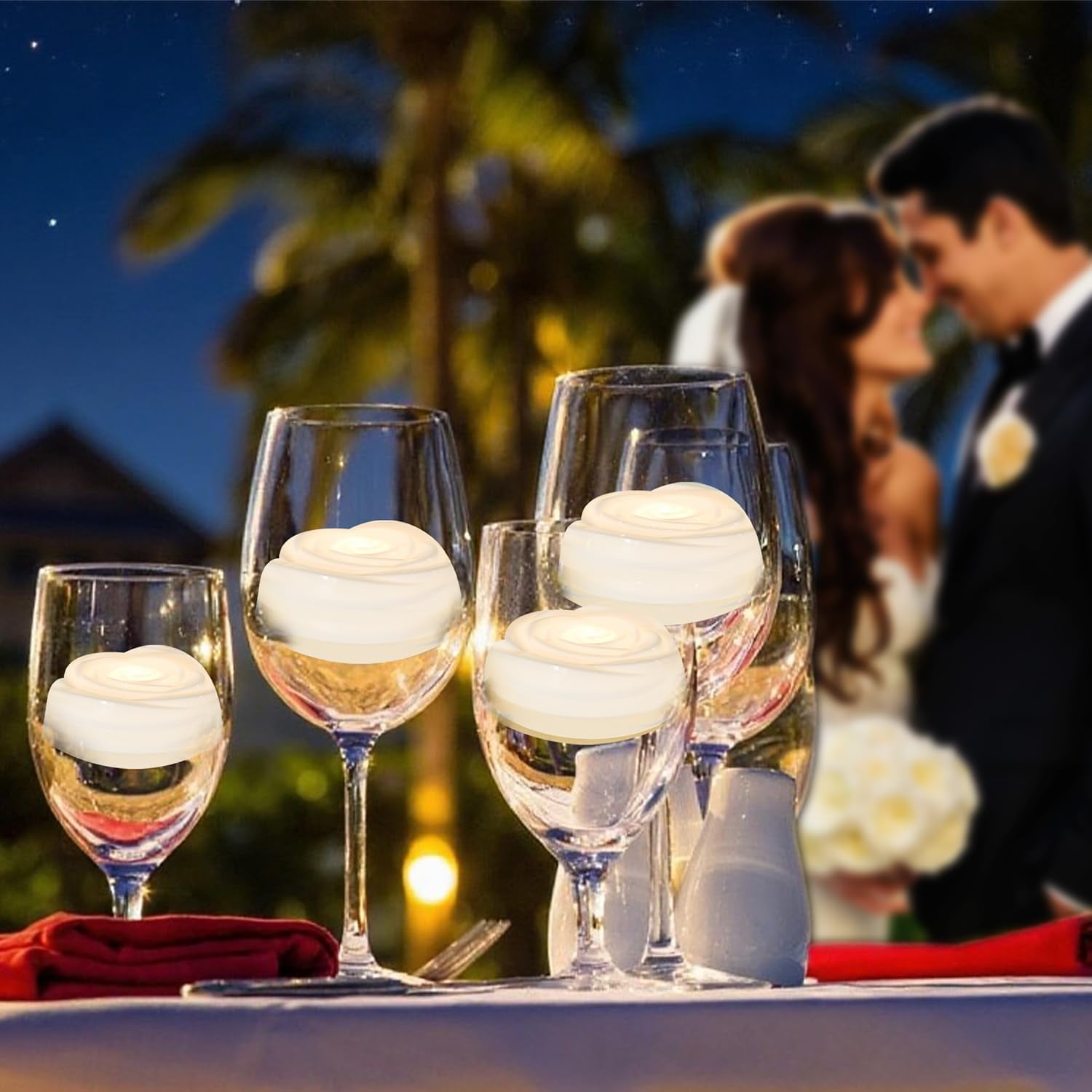 JUNCHI-24pcs Flameless LED Floating Candles, White Rose Plastic ...