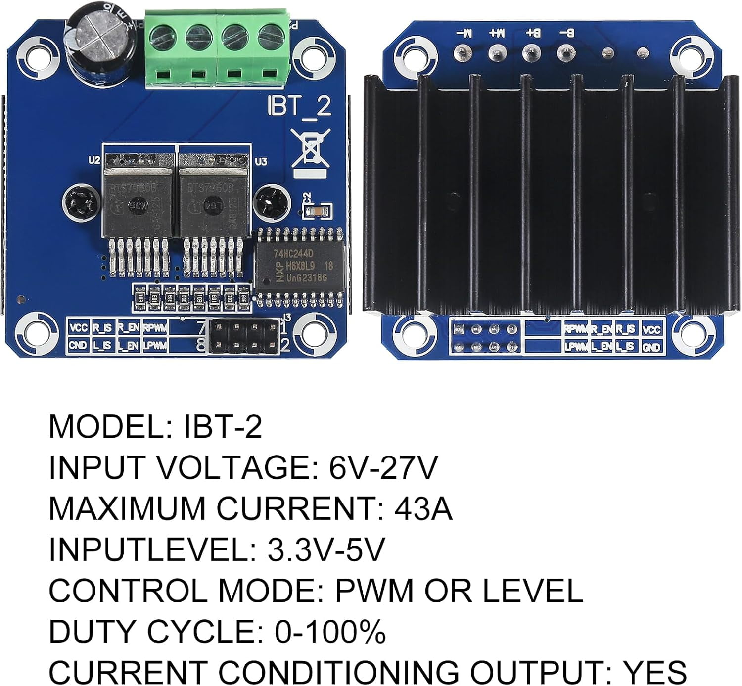 JUNCHI-2PCS BTS7960 43A H-Bridge Double High Power Motor Driver Module ...
