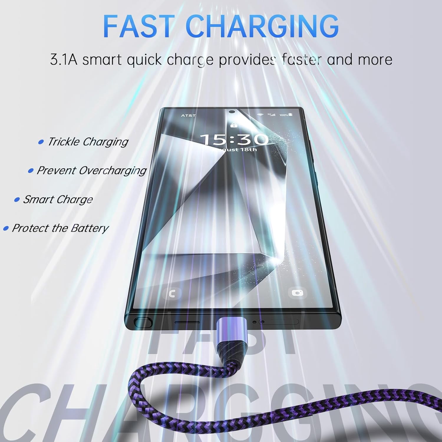 JUNCHI-2Pack 6FT Fast Android Charging Cable Samsung S24FE Charger Cord ...