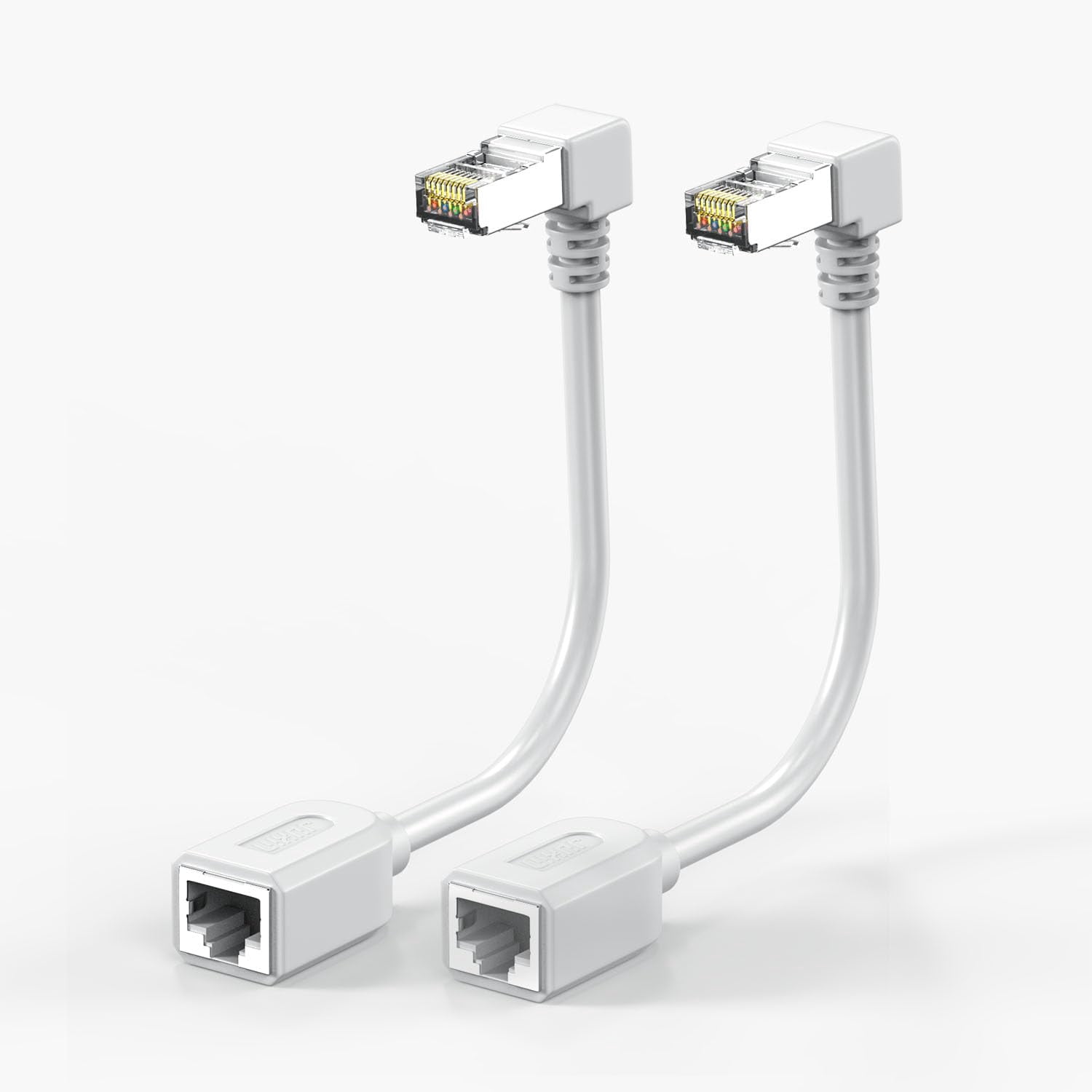 JUNCHI-2Pack CAT6 Ethernet Extension Cable White 90 Degree Short Cat 6 ...