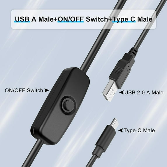 JUNCHI-2Pcs 6.6FT 5V USB Type C Switch Extension Cable, USB A to Type C ...