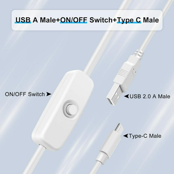 JUNCHI-2Pcs 6.6FT 5V USB Type C Switch Extension Cable, USB A to Type C ...