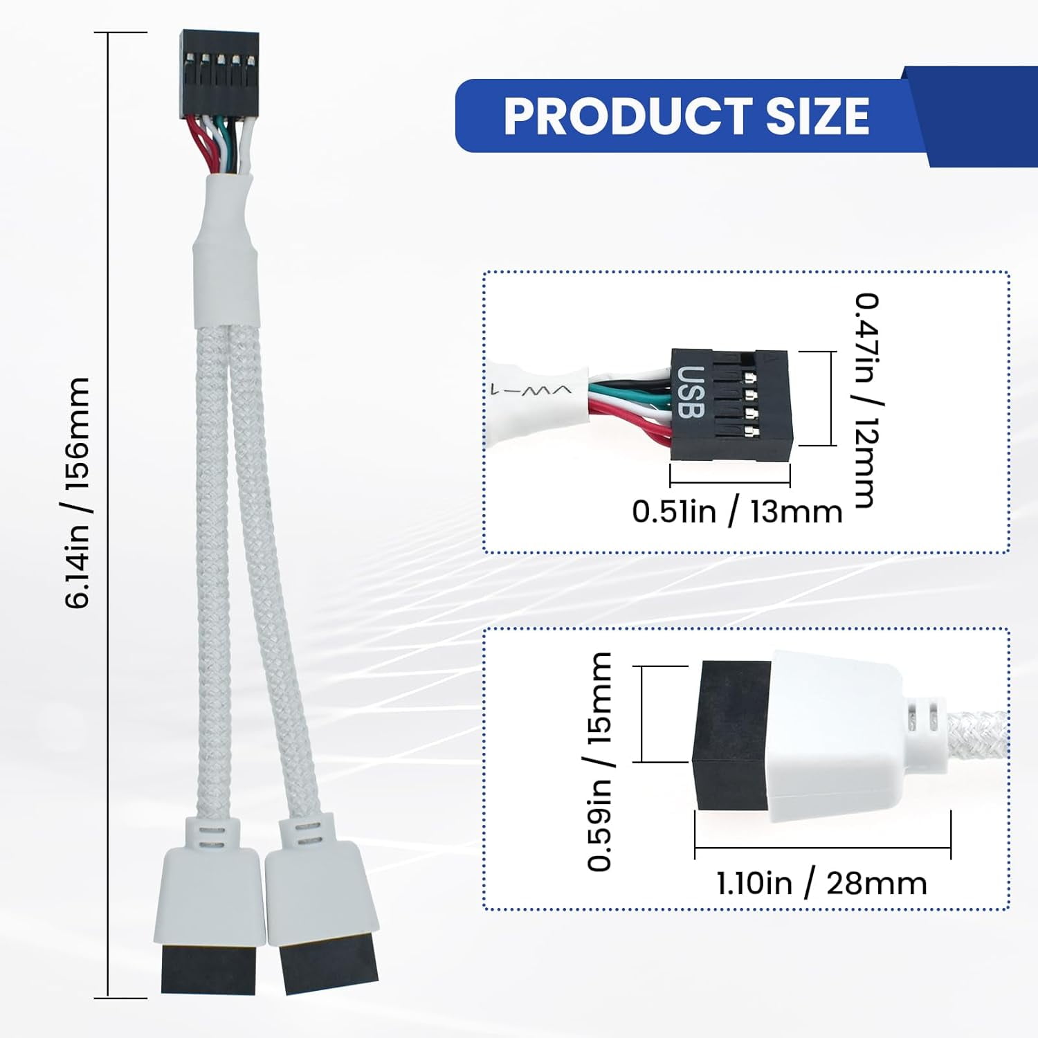 JUNCHI-2Pcs USB2.0 Header Splitter Cable Cord, Motherboard 9pin Female ...