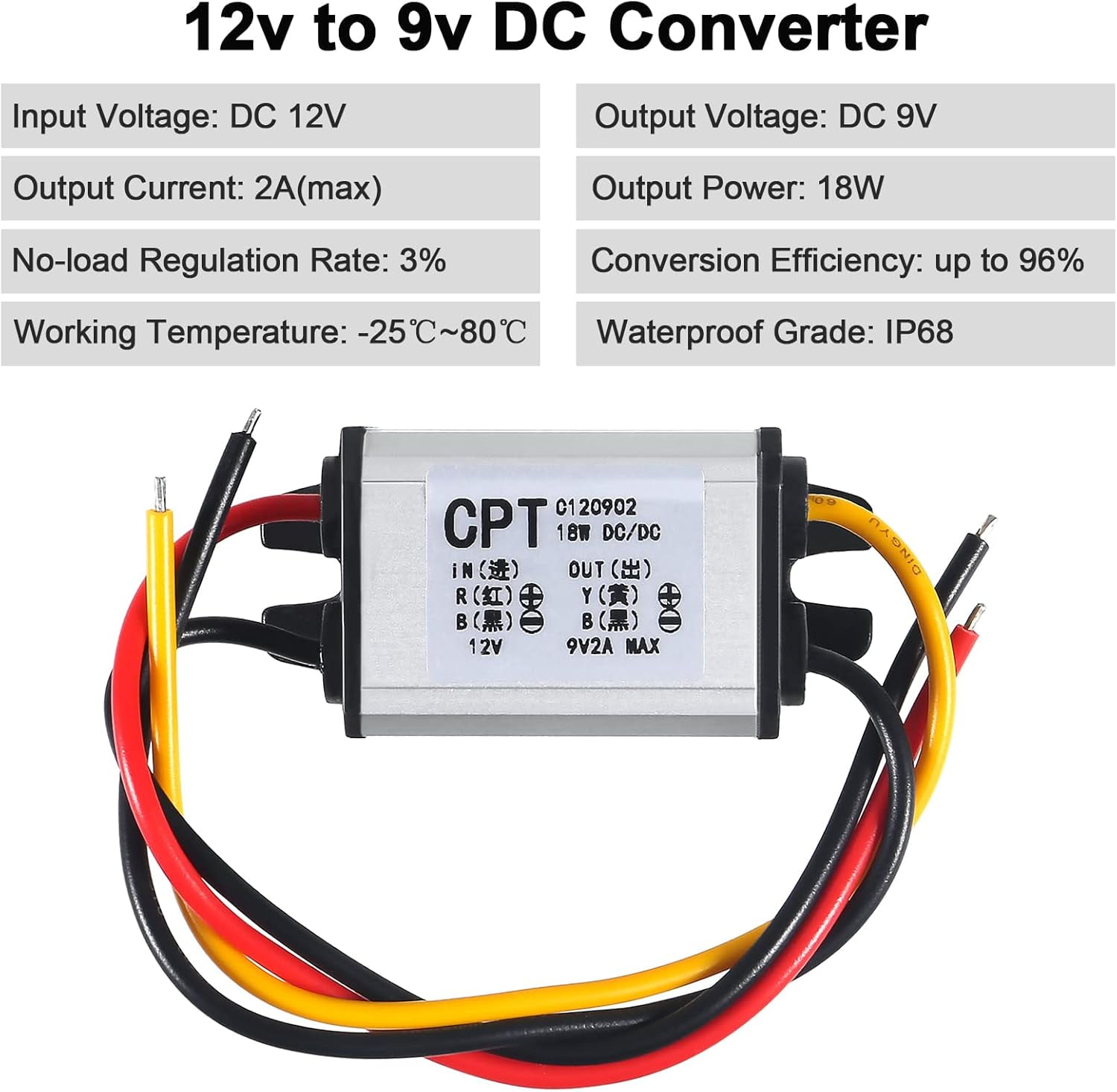 JUNCHI-2pcs 12V to 9V Buck Converter DC 8-35V to 9V 2A 18W Voltage ...