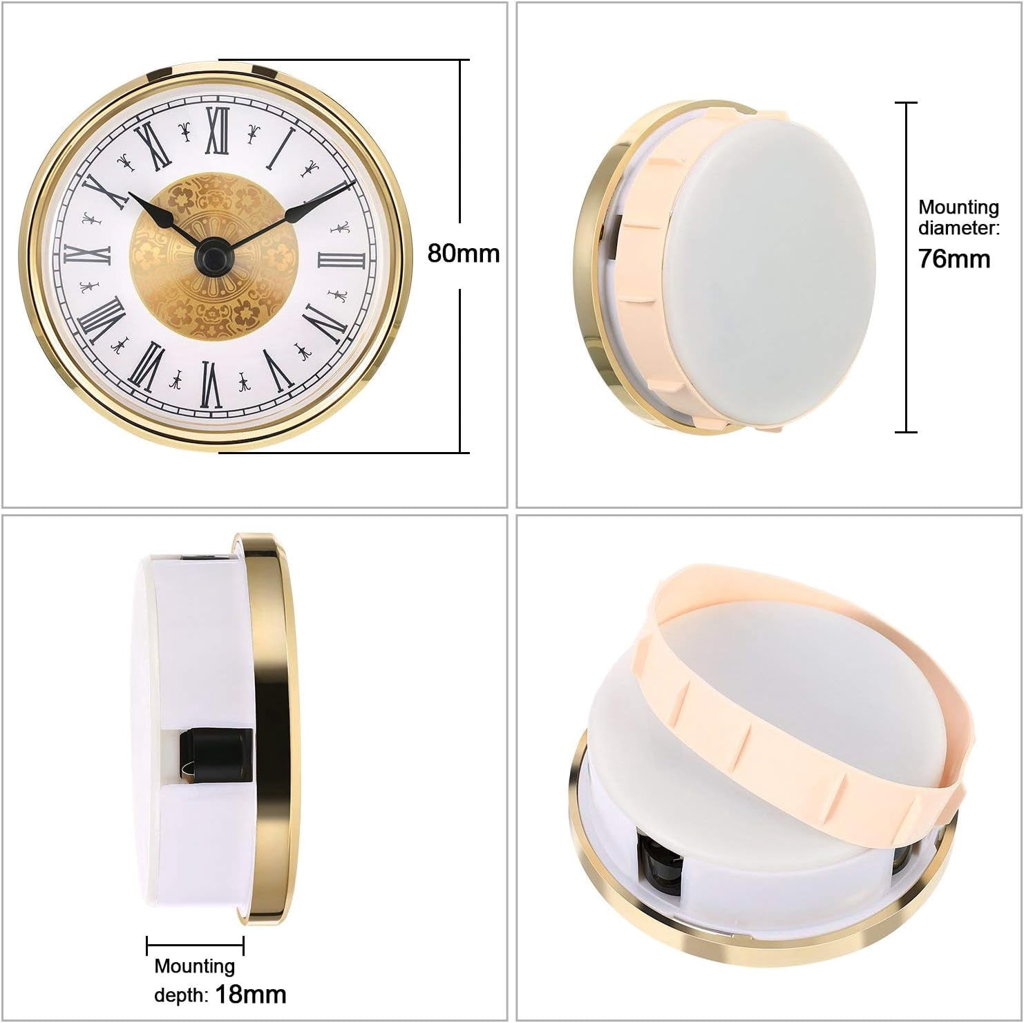 JUNCHI-3-1/8 Inch (80 Mm) Mini Quartz Clock Insert Round Clocks Head ...