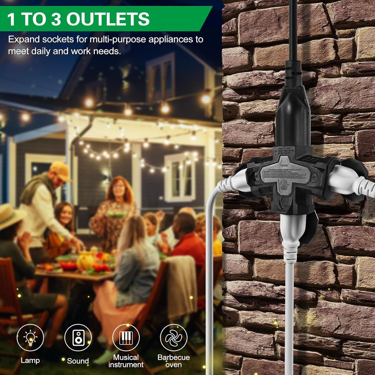 JUNCHI-3 Outlet Indoor Outdoor Wall Adapter, ETL Listed 3-Prong ...
