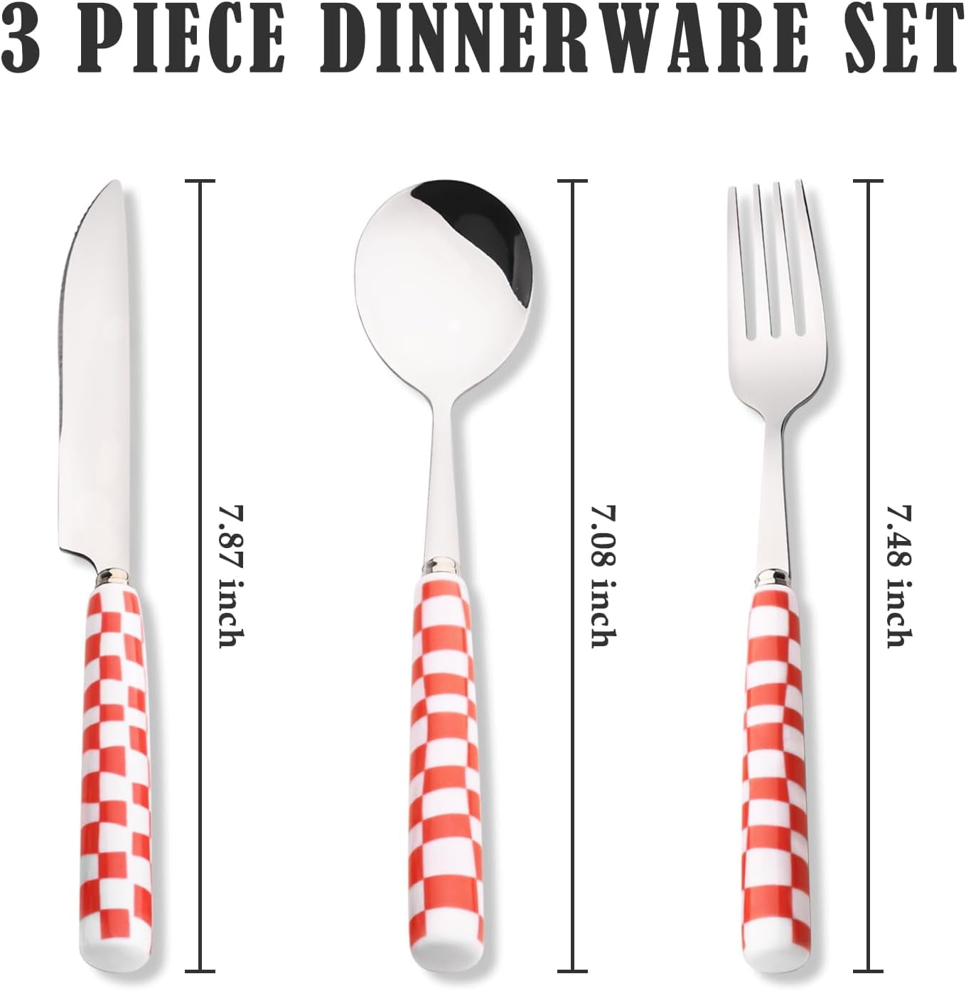 JUNCHI-3-Piece Cutlery Set, Stainless Steel Flatware Sets with Red ...