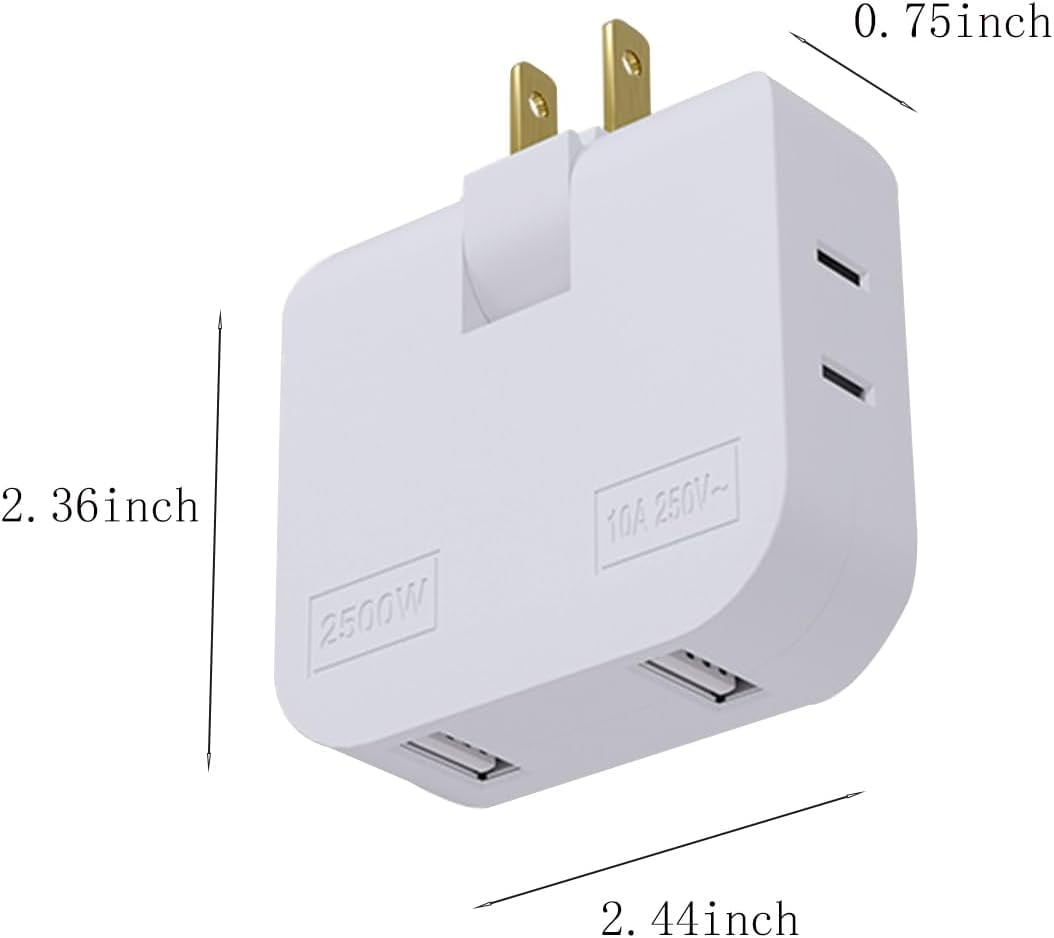 JUNCHI-3 Way Flat Wall Plug Extender AC Adapter,Ultra Thin Folding ...