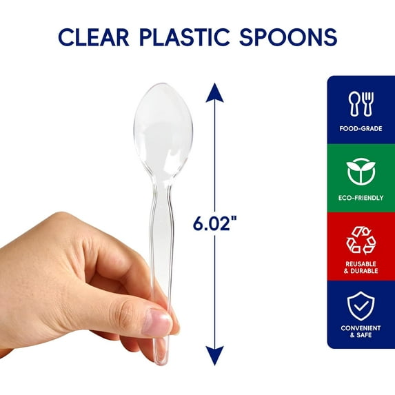 JUNCHI-[300 Count] Clear Plastic Spoons, Heavy Duty Disposable Spoons ...