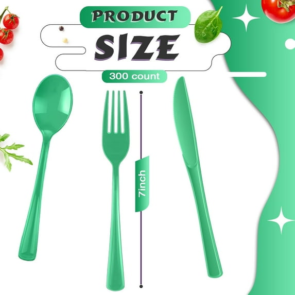 JUNCHI-300 Pcs Plastic Silverware Heavy Duty Cutlery Set Plastic ...