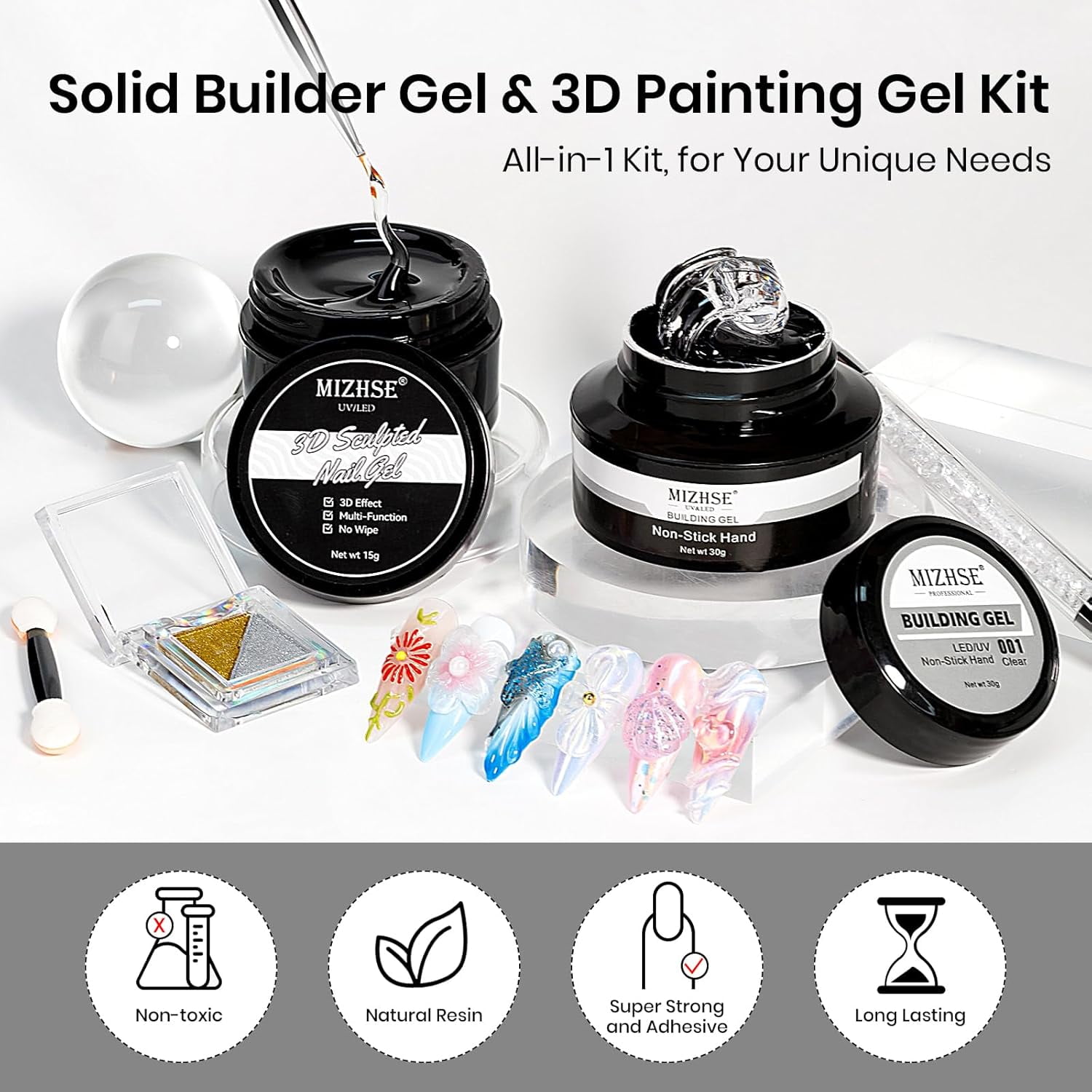 JUNCHI-30g/1oz Solid Builder Gel for Nails and 15g 3D Painting Gel ...