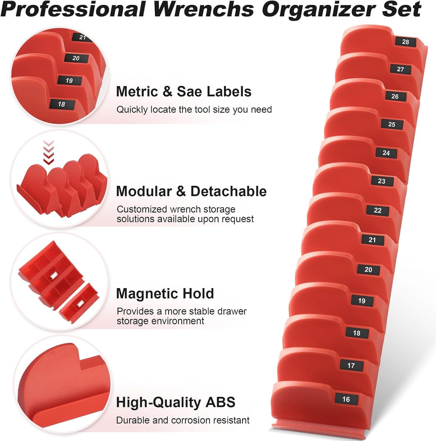 JUNCHI-32PCS Magnetic Wrench Organizer - Modular Wrench Holder Set for ...