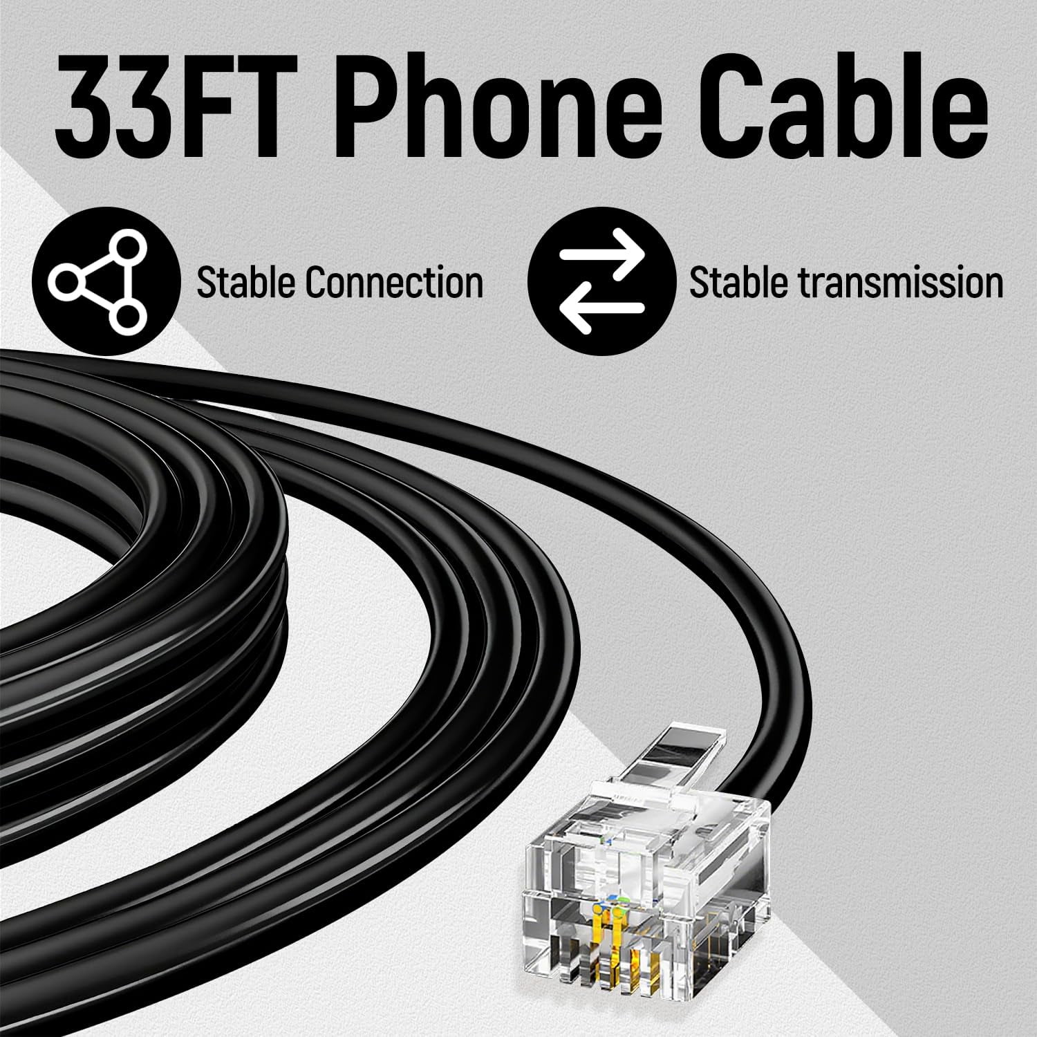 JUNCHI-33 Feet Telephone Landline Extension Cord Cable Line Wire with ...