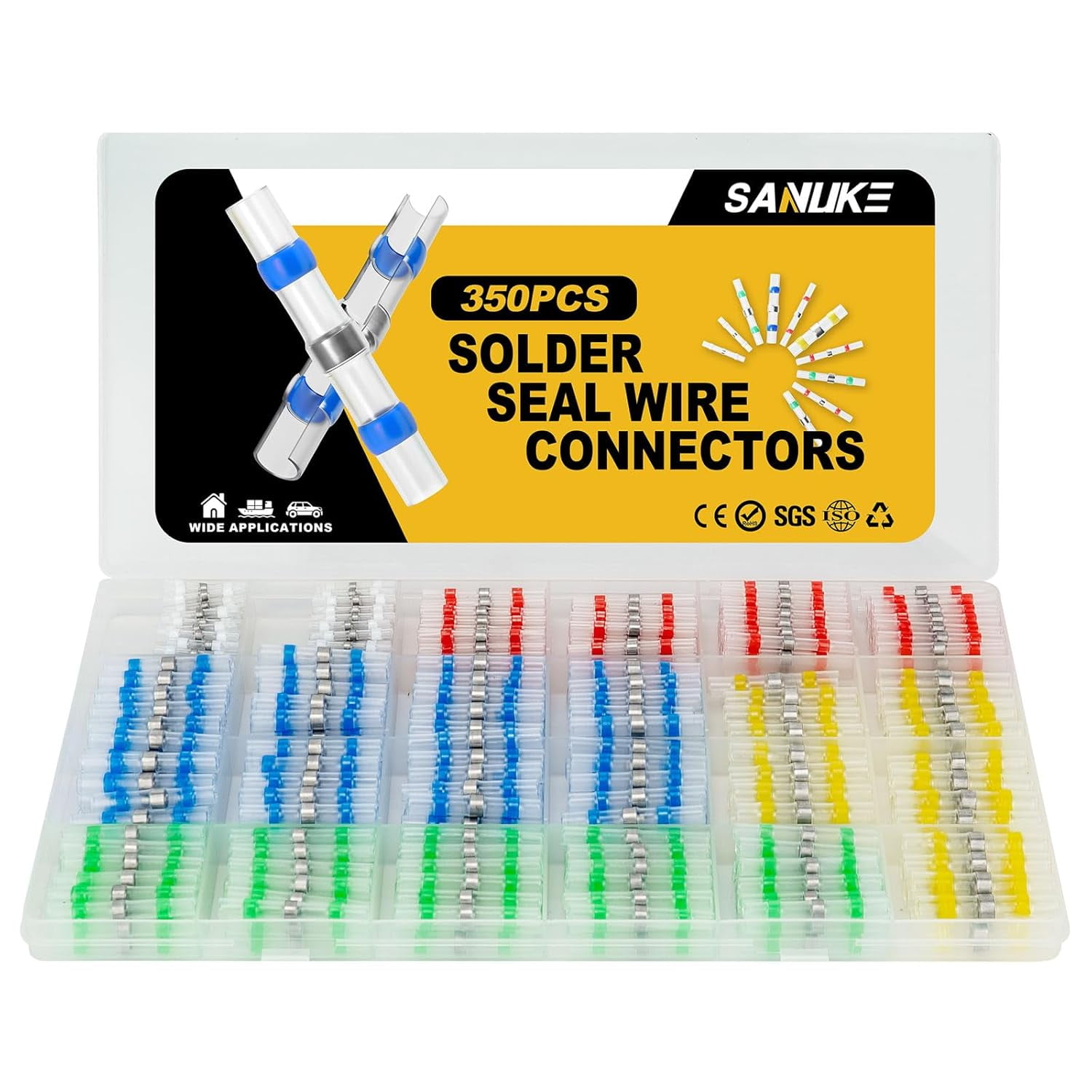 JUNCHI-350PCS Solder Seal Heat Shrink Butt Connectors, Wiring Splice ...