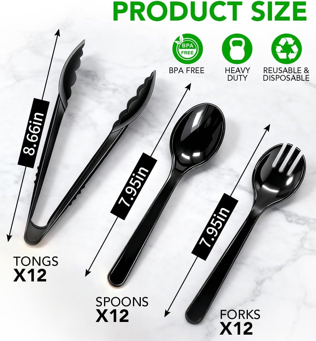 JUNCHI-36 PCS Plastic Serving Utensils, Disposable Serving Spoons Forks ...