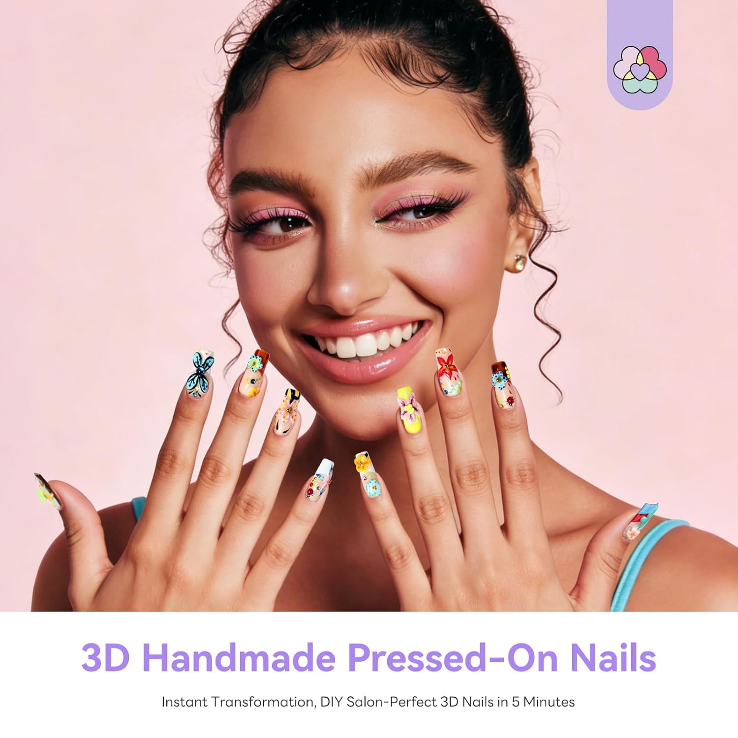 JUNCHI-3D Nails Press ons Kit: Instant Transformation Handmade Press on ...