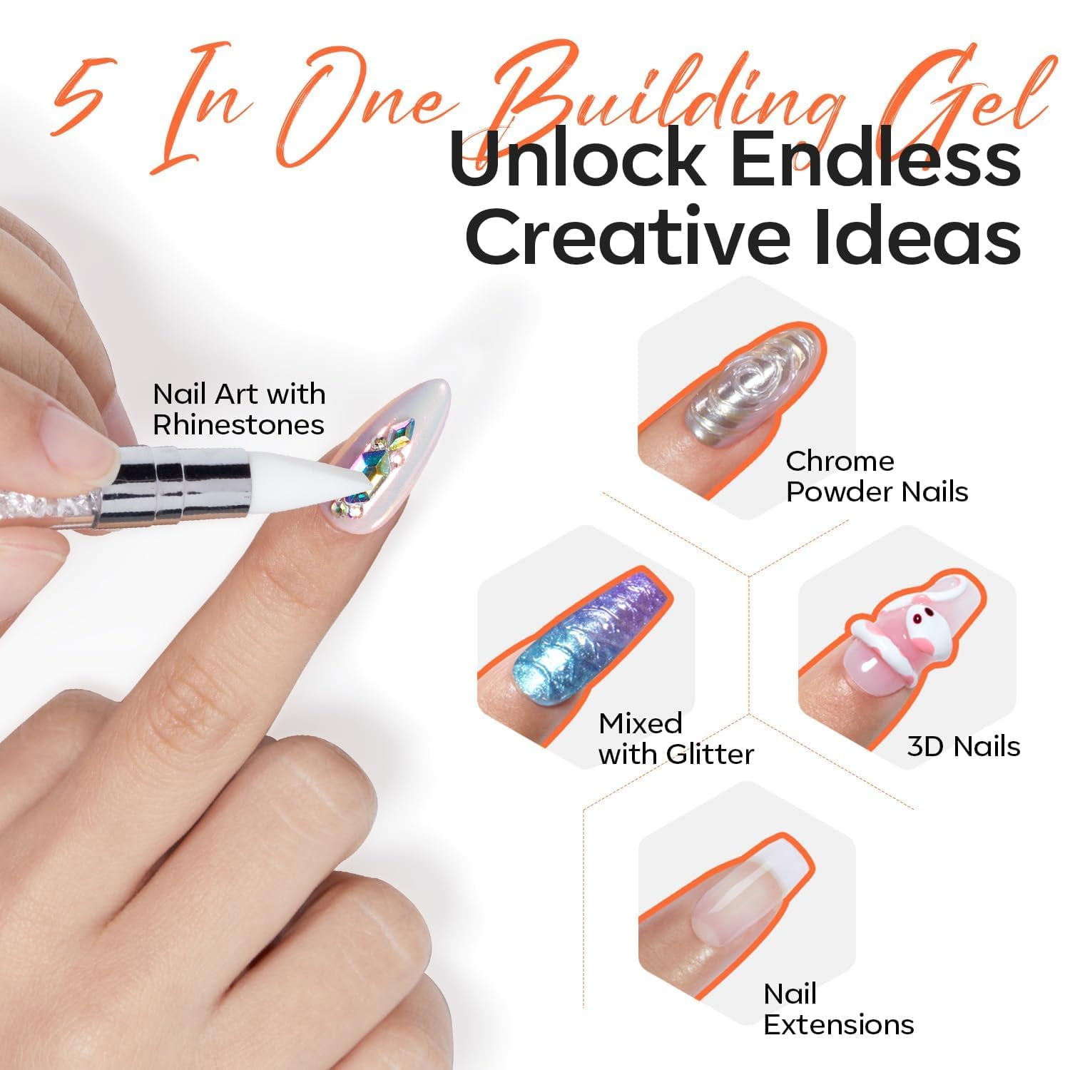 JUNCHI-3D Sculpting Gel KitClear Solid Nail Builder Hard Gel for Nail ...