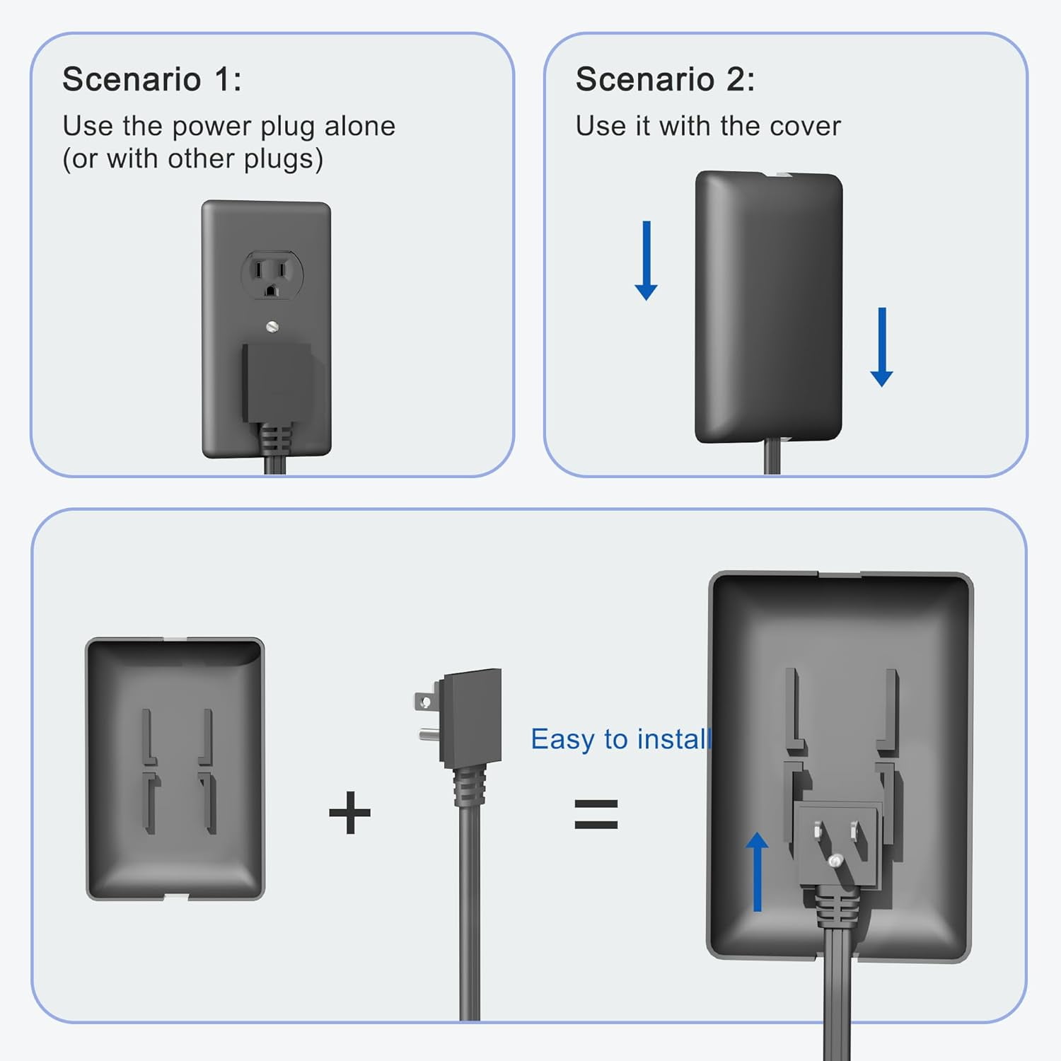 JUNCHI-3FT Ultra Flat Plug Extension Cord Power Strip with 3 Outlets ...