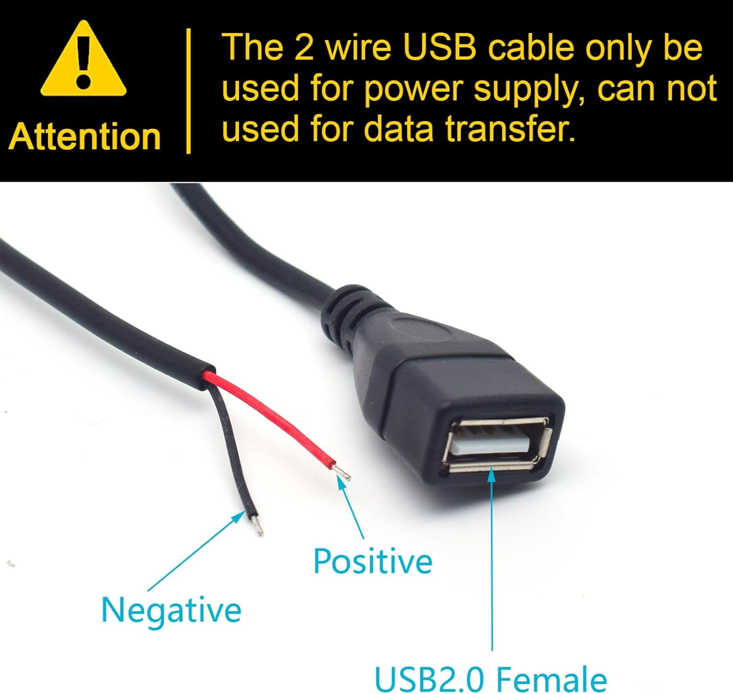 JUNCHI-3PCS 20AWG 1M/3.3FT USB 2.0 A Female Jack Connector 2 Pin Power ...