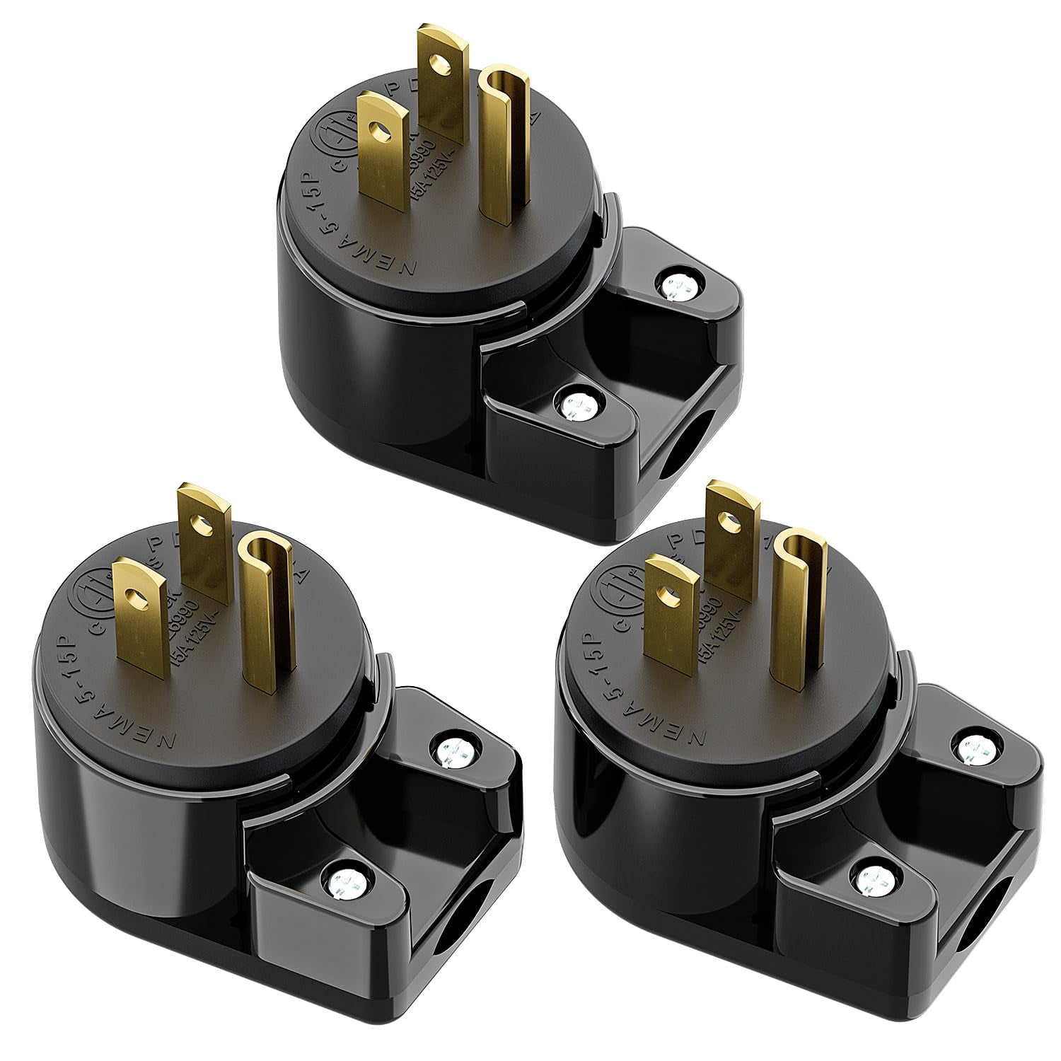 JUNCHI-(3xPack) Right Angle Nema 5-15P Rewirable Plug, 15A 125V ...