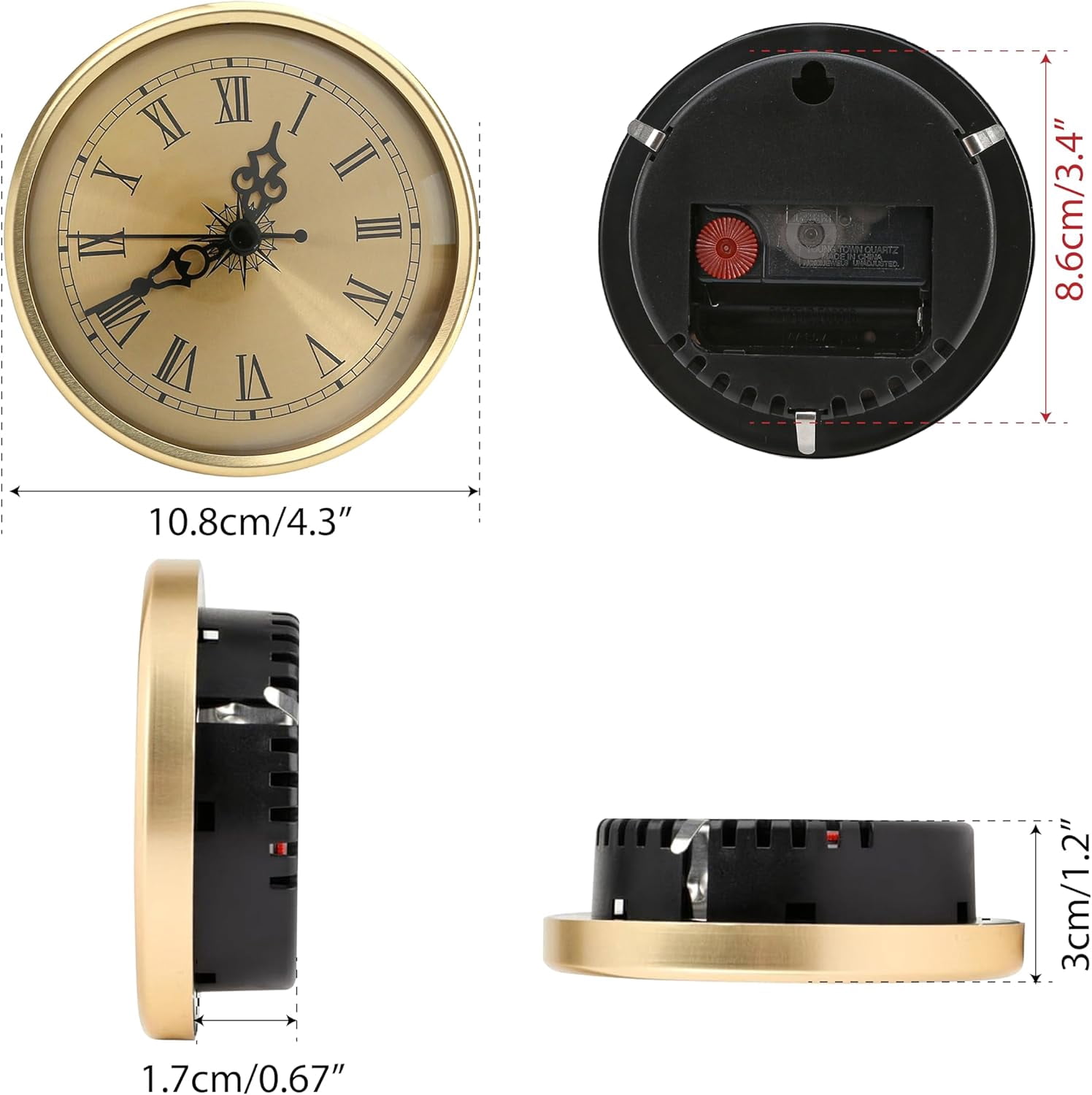 JUNCHI-4.25''/108mm Clock Face Insert, Quartz Clock Inserts Replacement ...