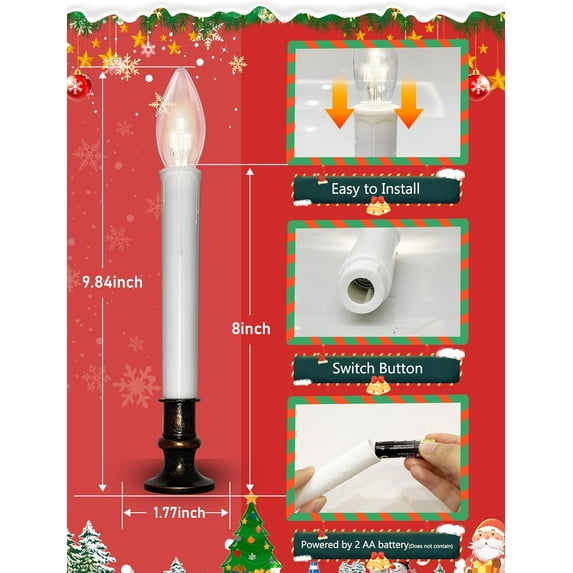 JUNCHI-4 Pack LED Battery Operated Window Candles with Timer, Christmas ...