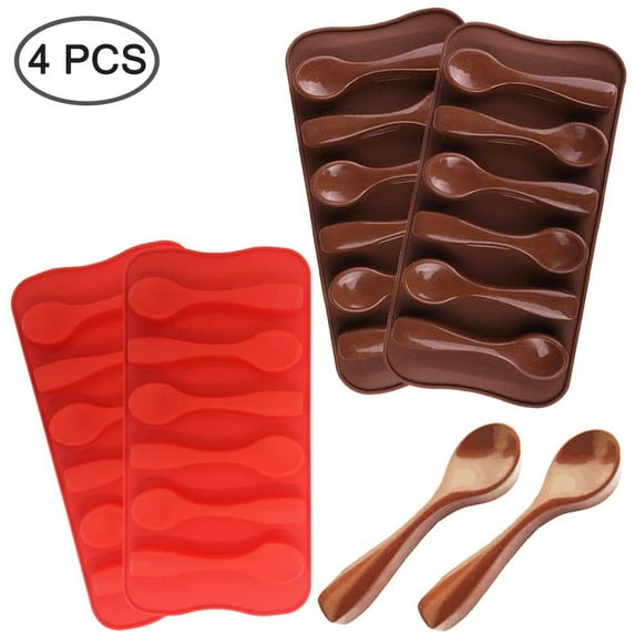 JUNCHI-4 Pack Spoon Molds Silicone for Chocolate Candy, Spoon Shape ...