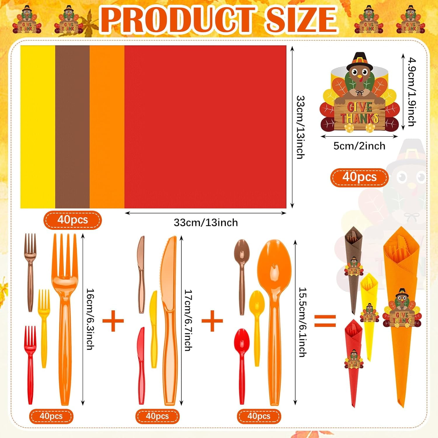 JUNCHI-40 Set Pre Rolled Thanksgiving Plastic Silverware Set Disposable ...