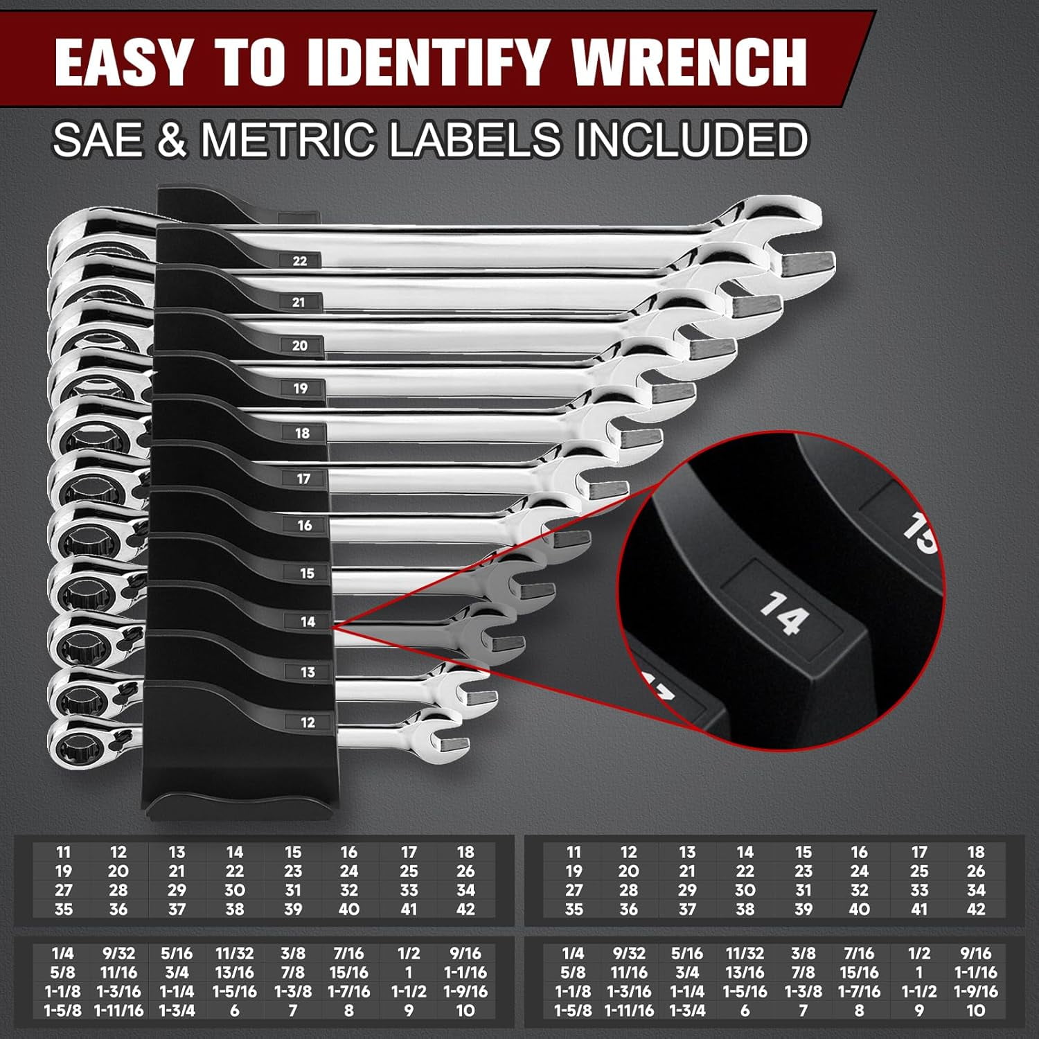JUNCHI-42-Tool Magnetic Wrench Organizer, Customizable Wrench Organizer ...