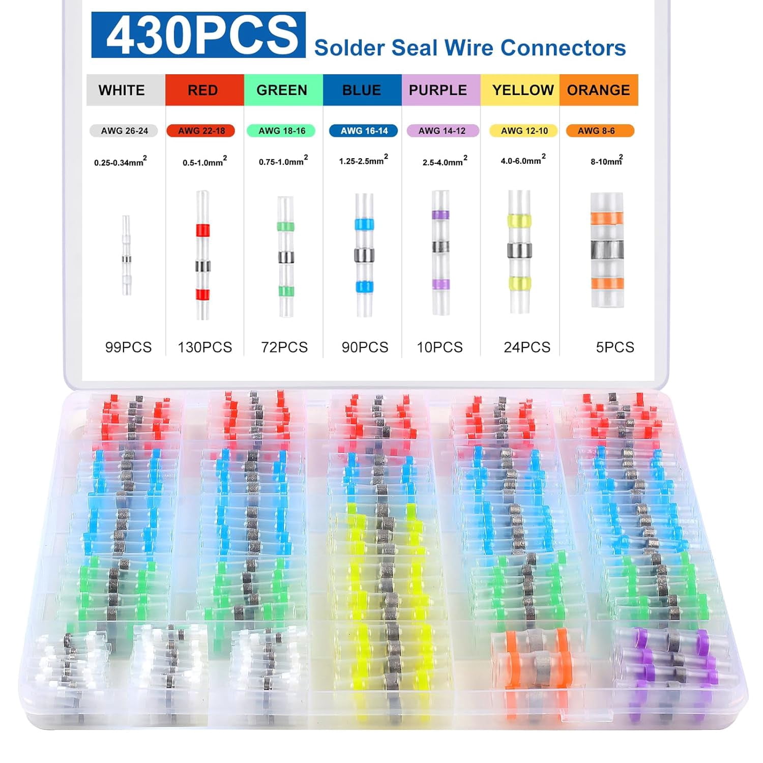 JUNCHI-430PCS Solder Seal Wire Connectors, Durable Heat Shrink Butt ...