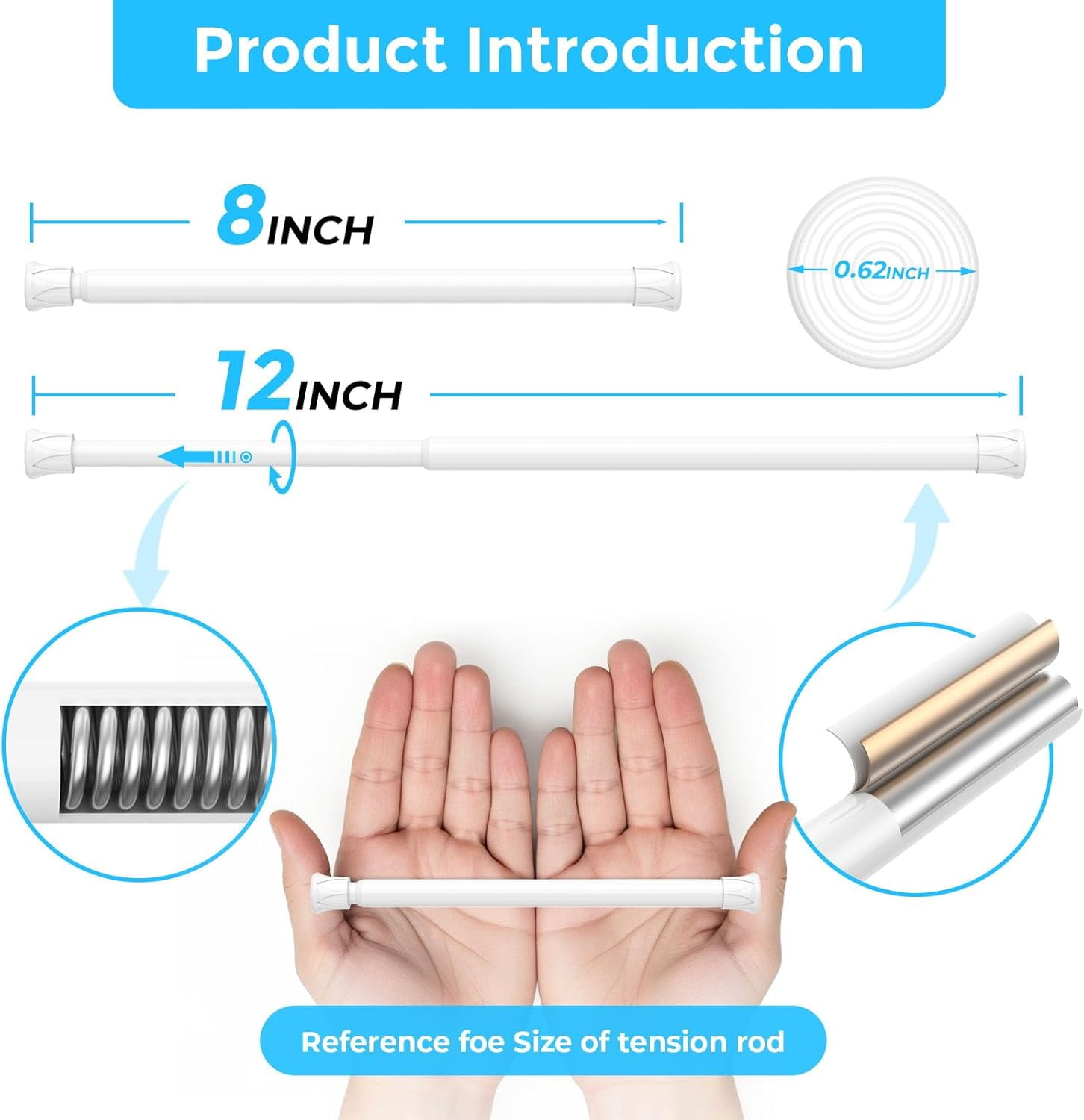 JUNCHI-4PCS Small Spring Tension Curtain Rod 8 to 12 Inch, Mini DIY ...