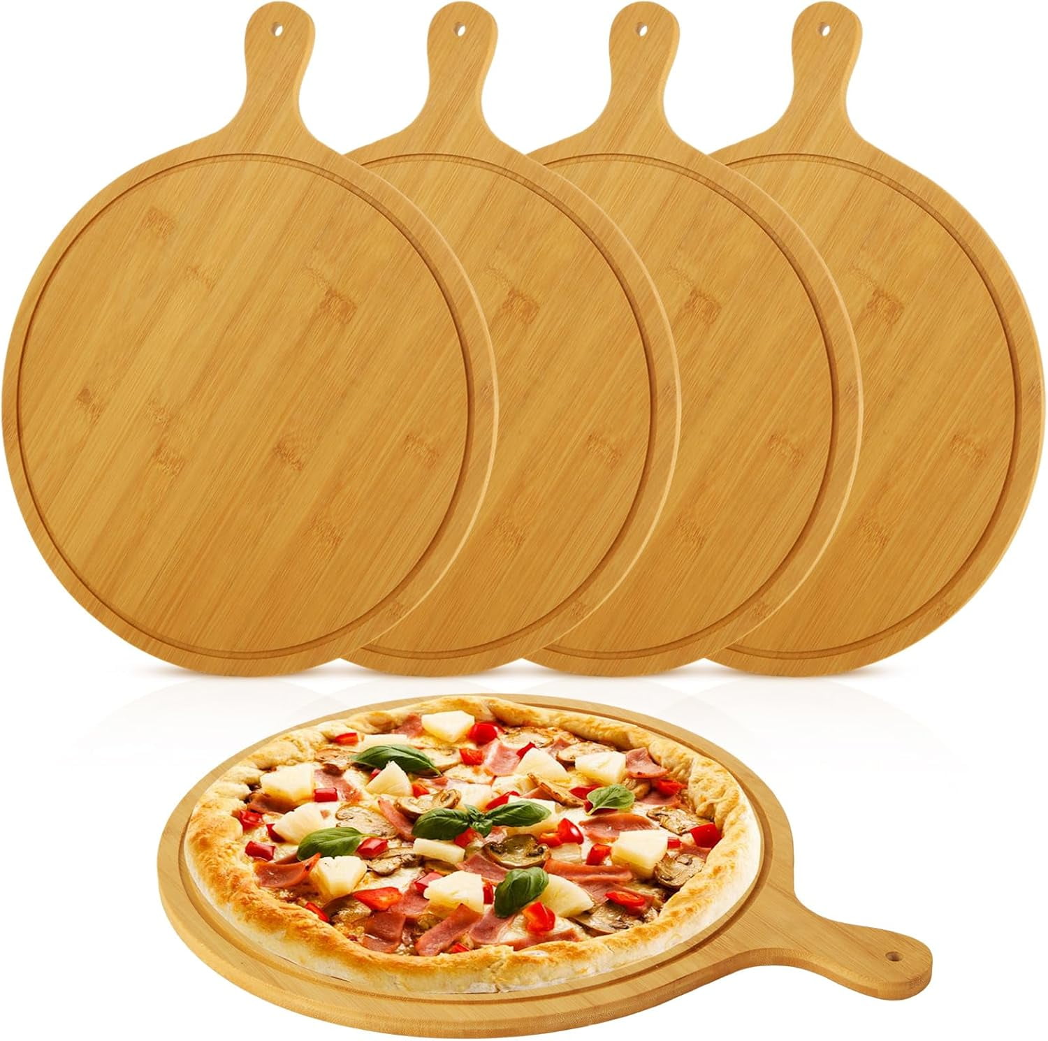 JUNCHI-5 Pcs Round Wood Cutting Board 12 Inch Wooden Serving Board with ...