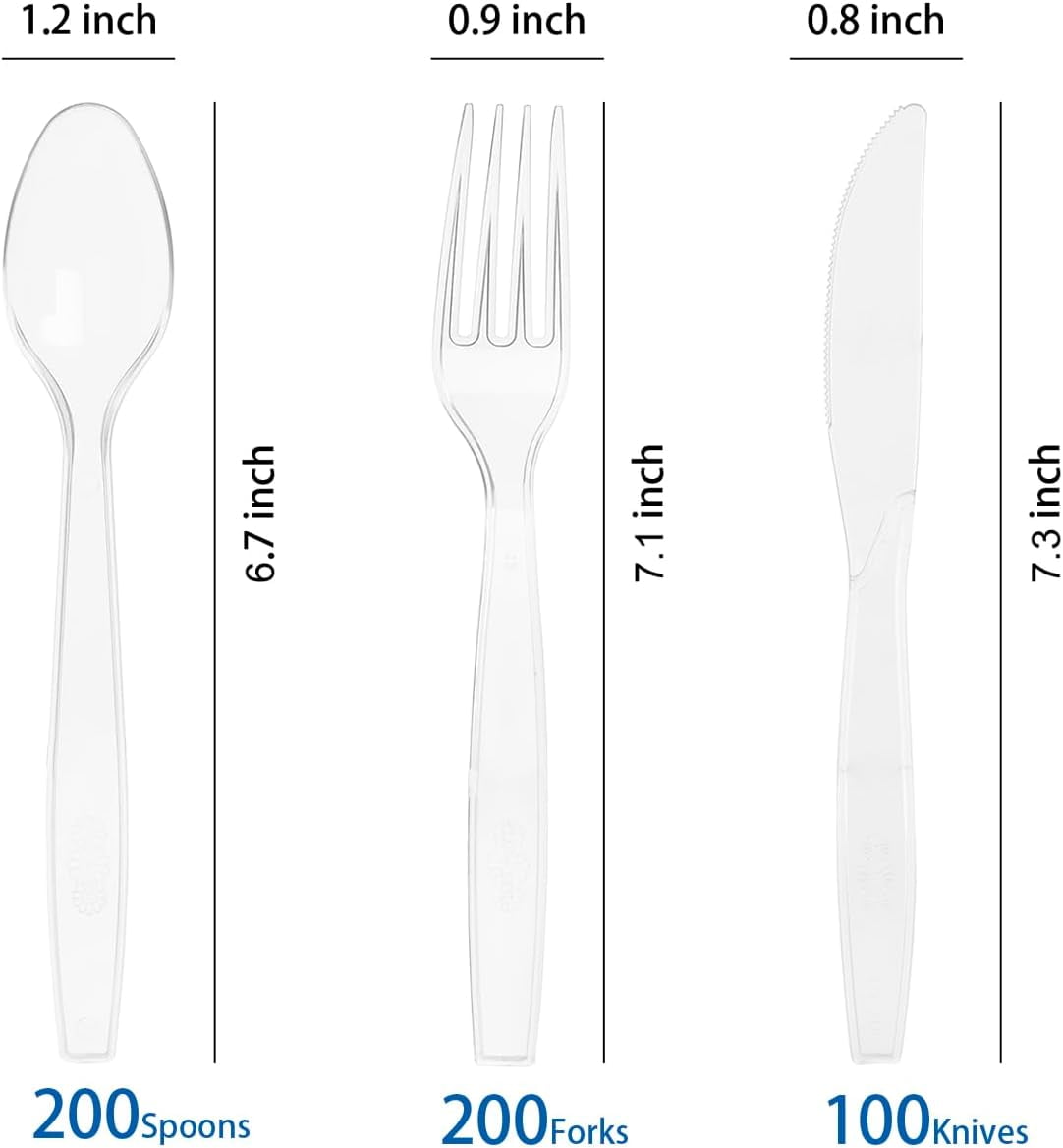 JUNCHI-500 Count Extra Heavy Duty Plastic Silverware, 200 Forks, 200 ...