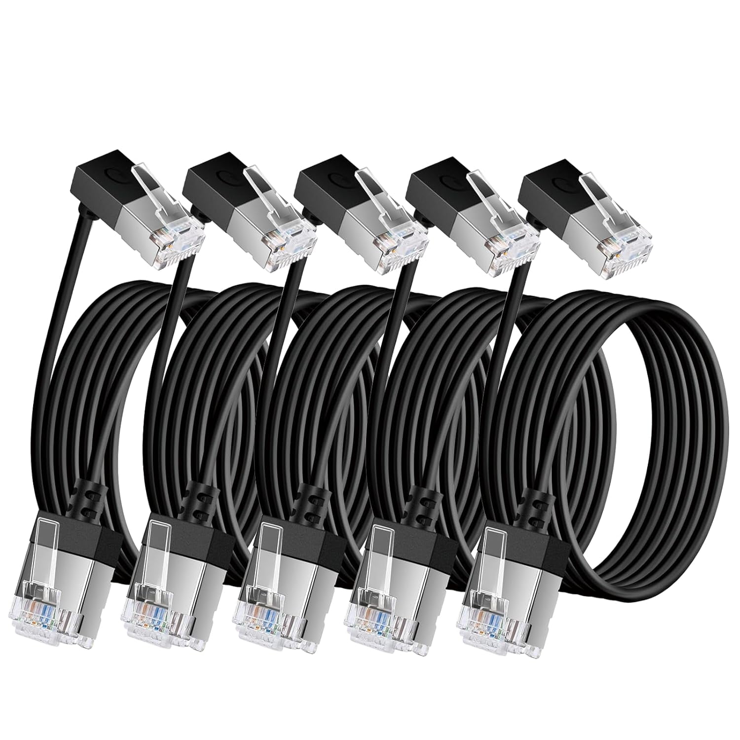 JUNCHI-5Pack 90° Downward Angled Cat 6A Ethernet Ultra Slim Cable 1.6 ...