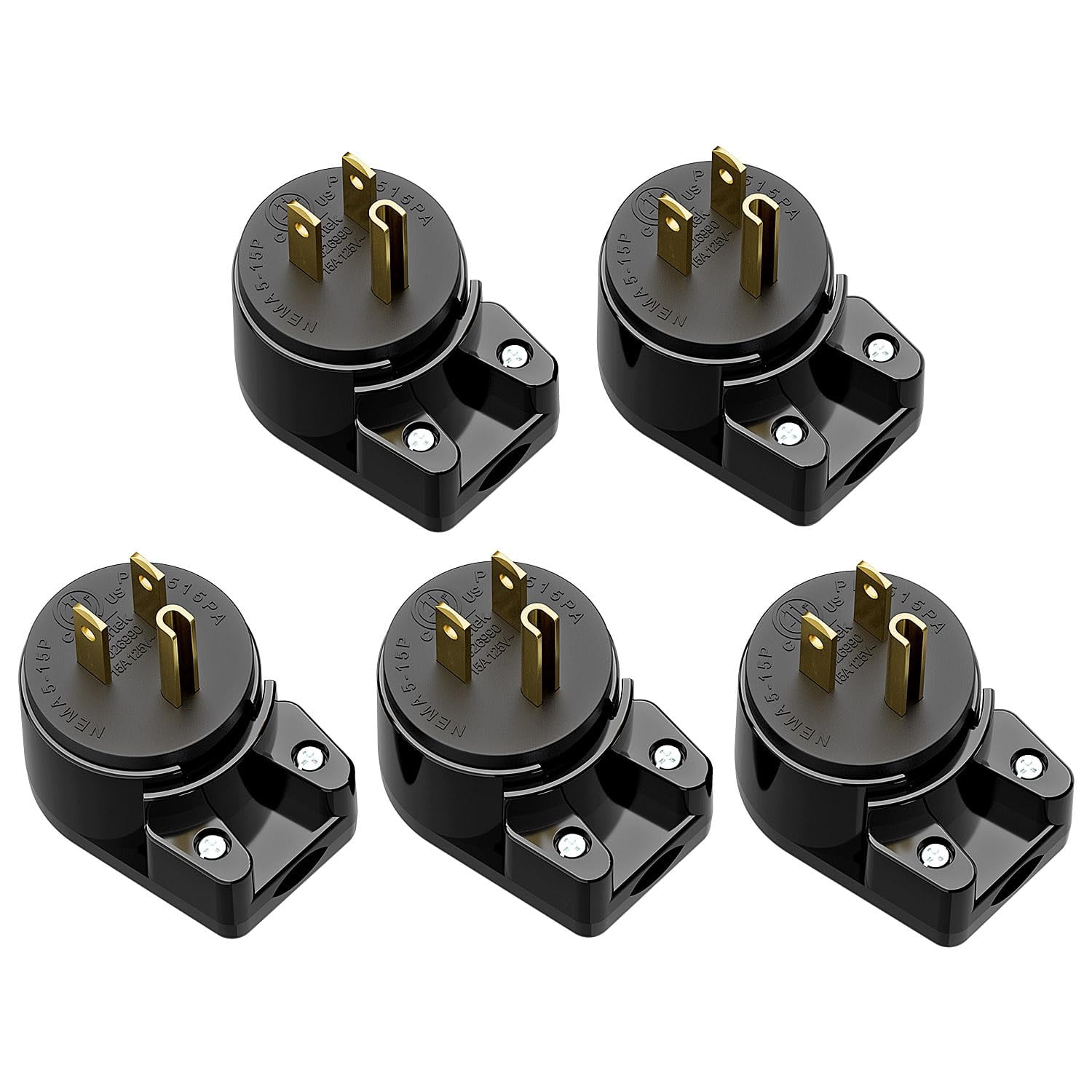 JUNCHI-(5xPack) Right Angle Nema 5-15P Rewirable Plug, 15A 125V ...