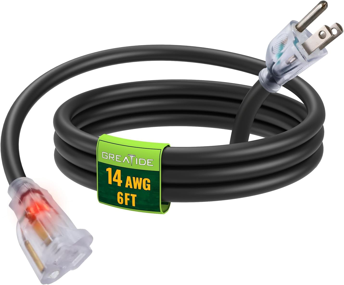 JUNCHI-6 Ft 14/3 Lighted Outdoor Extension Cord - 14 Gauge SJTW Heavy ...