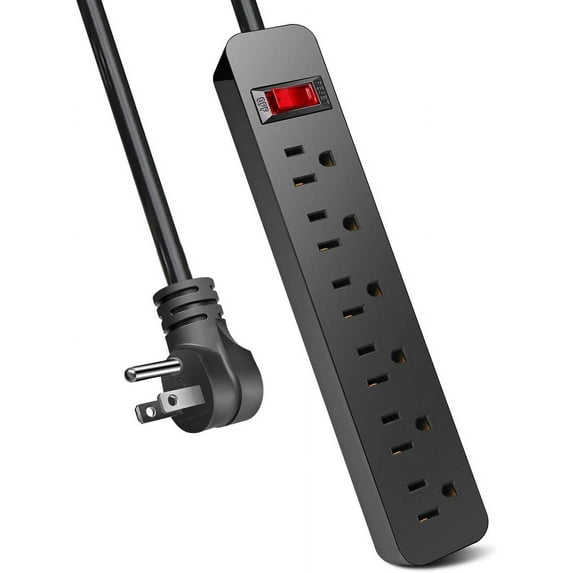 JUNCHI-6 Ft Extension Cord, 6 Outlets Power Strip,15A Build-in Circuit ...
