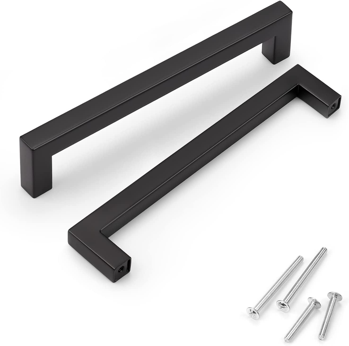 JUNCHI-6 Pack Cabinet Handles Matte Black, Euro Style Stainless Steel T ...
