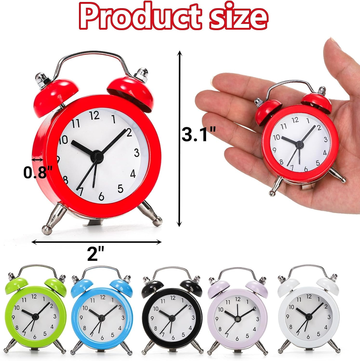 JUNCHI-6 Pcs Mini Twin Bell Alarm Clock, 2 Inch Loud Alarm, Small Cute ...