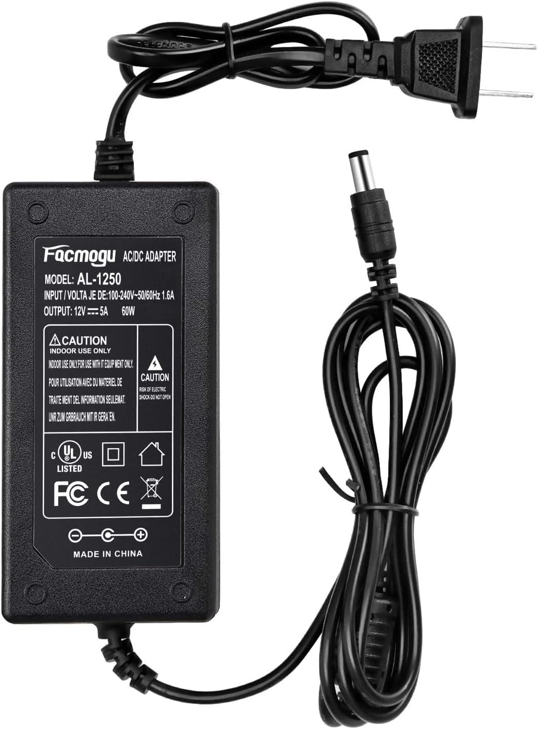 JUNCHI-60W 12V 5A AC/DC Power Adapter, 100-240V AC to DC 12V 5A Power ...