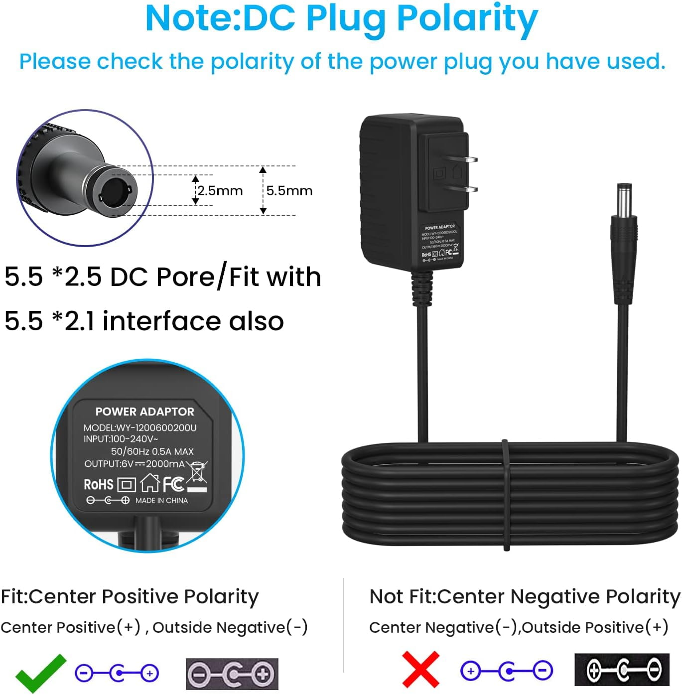 JUNCHI-6V 2A Power Supply Adapter for ProForm Elliptical Smart Strider ...