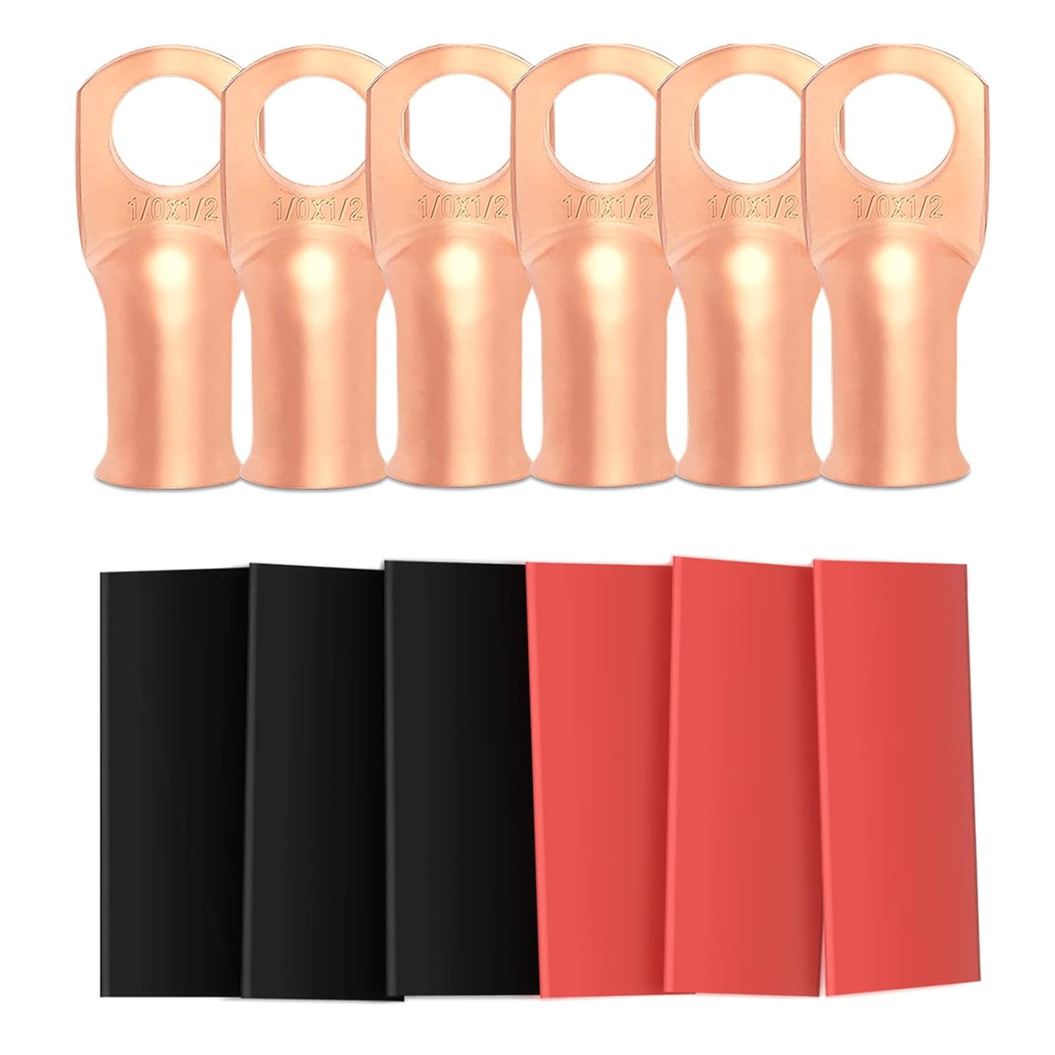 JUNCHI-6pcs 1/0 Awg - 1/2" (M12) Wire Lugs Ring Terminal Connectors Ends Heavy Duty for Battery ...