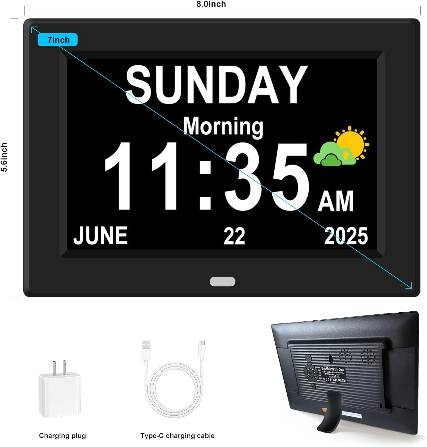 JUNCHI-7‘’ Digital Alarm Clock for Elderly Large Display for Seniors ...