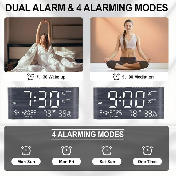 JUNCHI-8.7inch Digital Alarm Clock for Bedroom-Digital Clock with Day ...